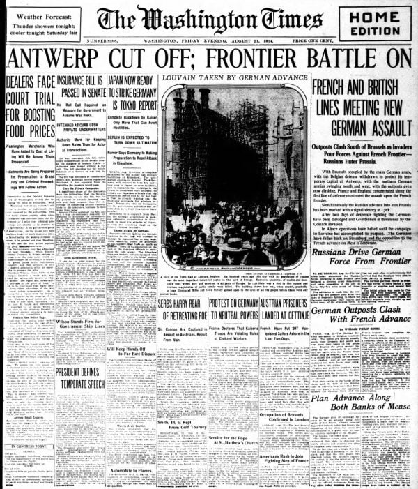 War declared: American newspaper headlines from the very start of WWI ...