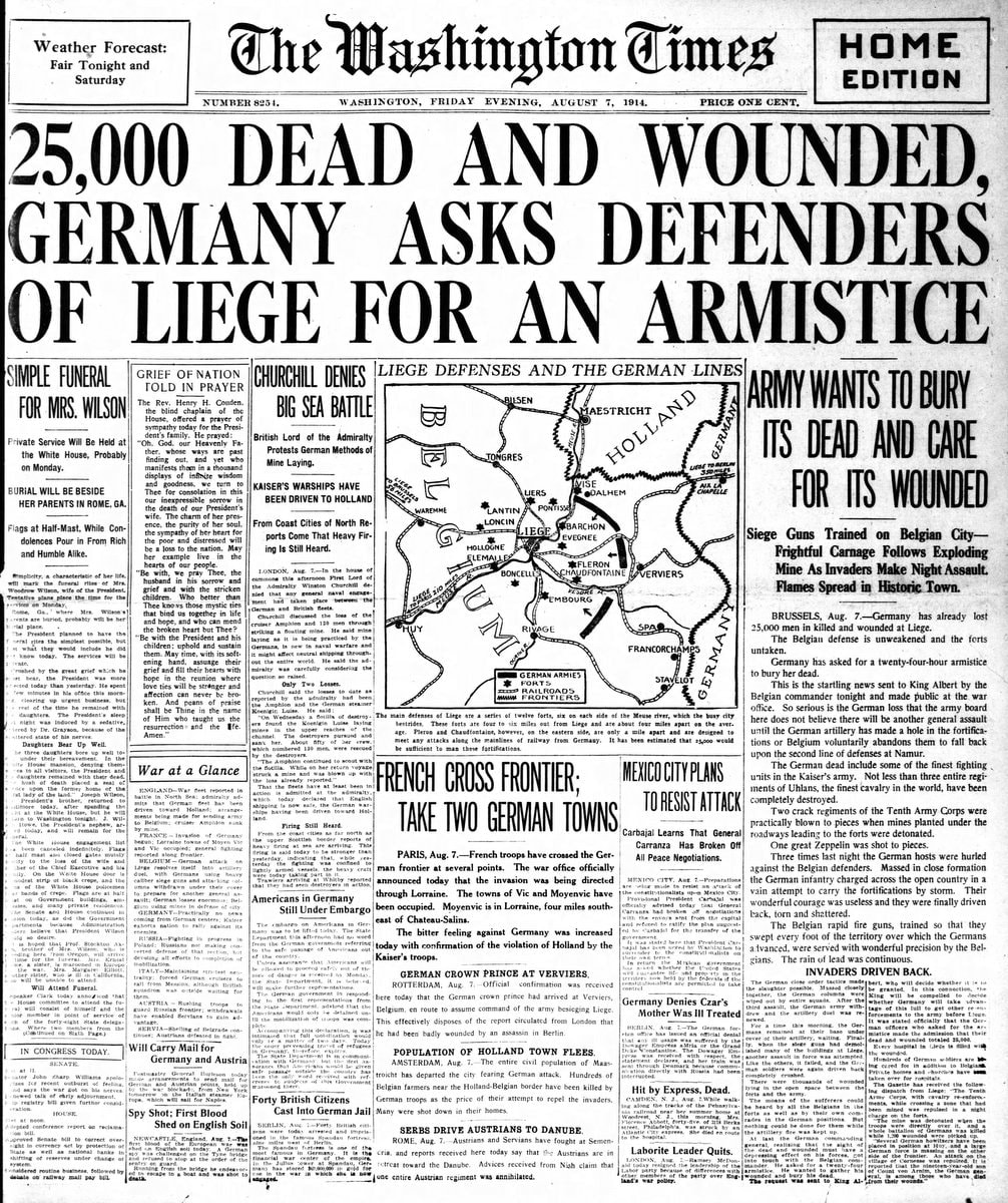 War declared: American newspaper headlines from the very start of WWI ...