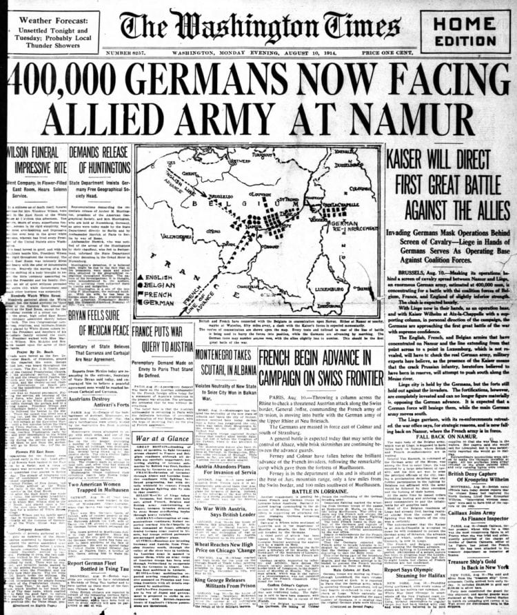War declared: American newspaper headlines from the very start of WWI ...