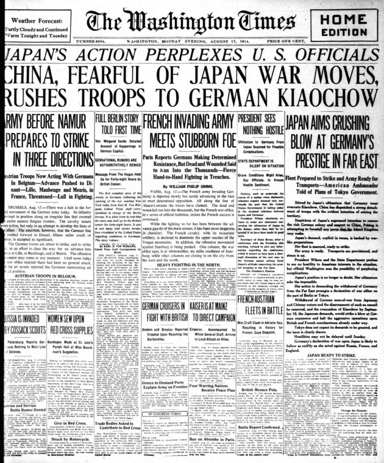 War declared: American newspaper headlines from the very start of WWI ...