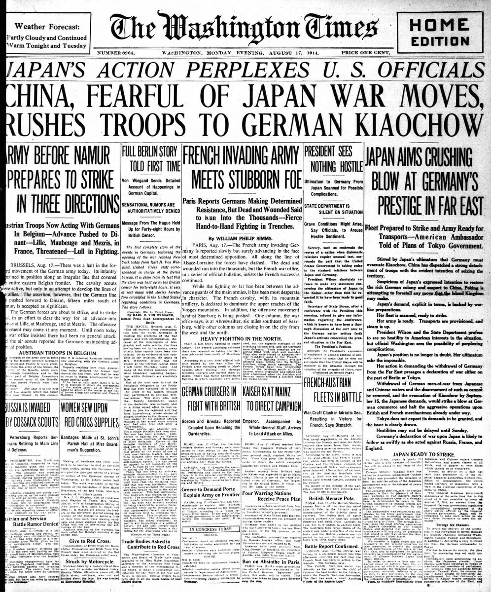 War declared: American newspaper headlines from the very start of WWI ...