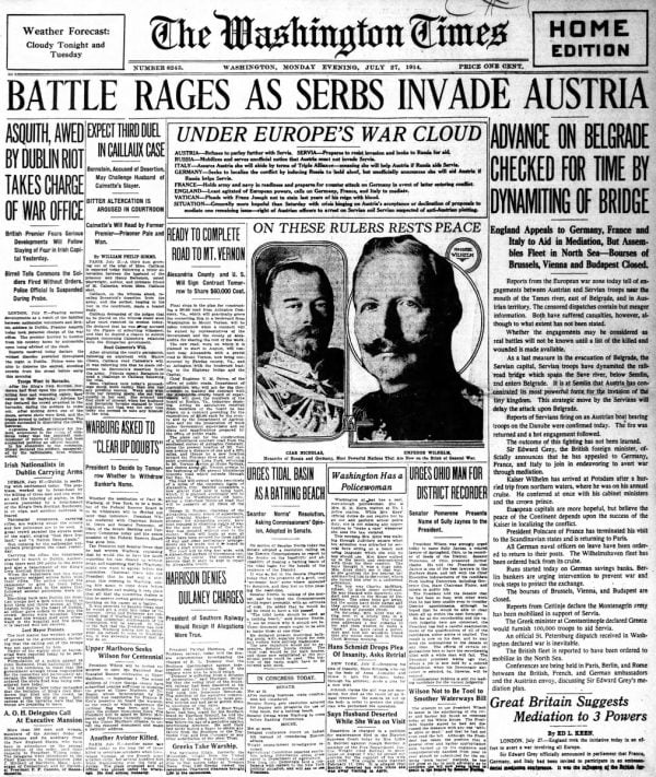 War declared: American newspaper headlines from the very start of WWI ...