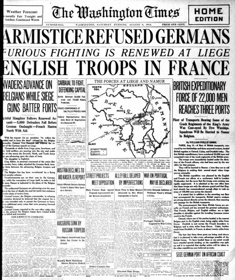 War declared: American newspaper headlines from the very start of WWI ...