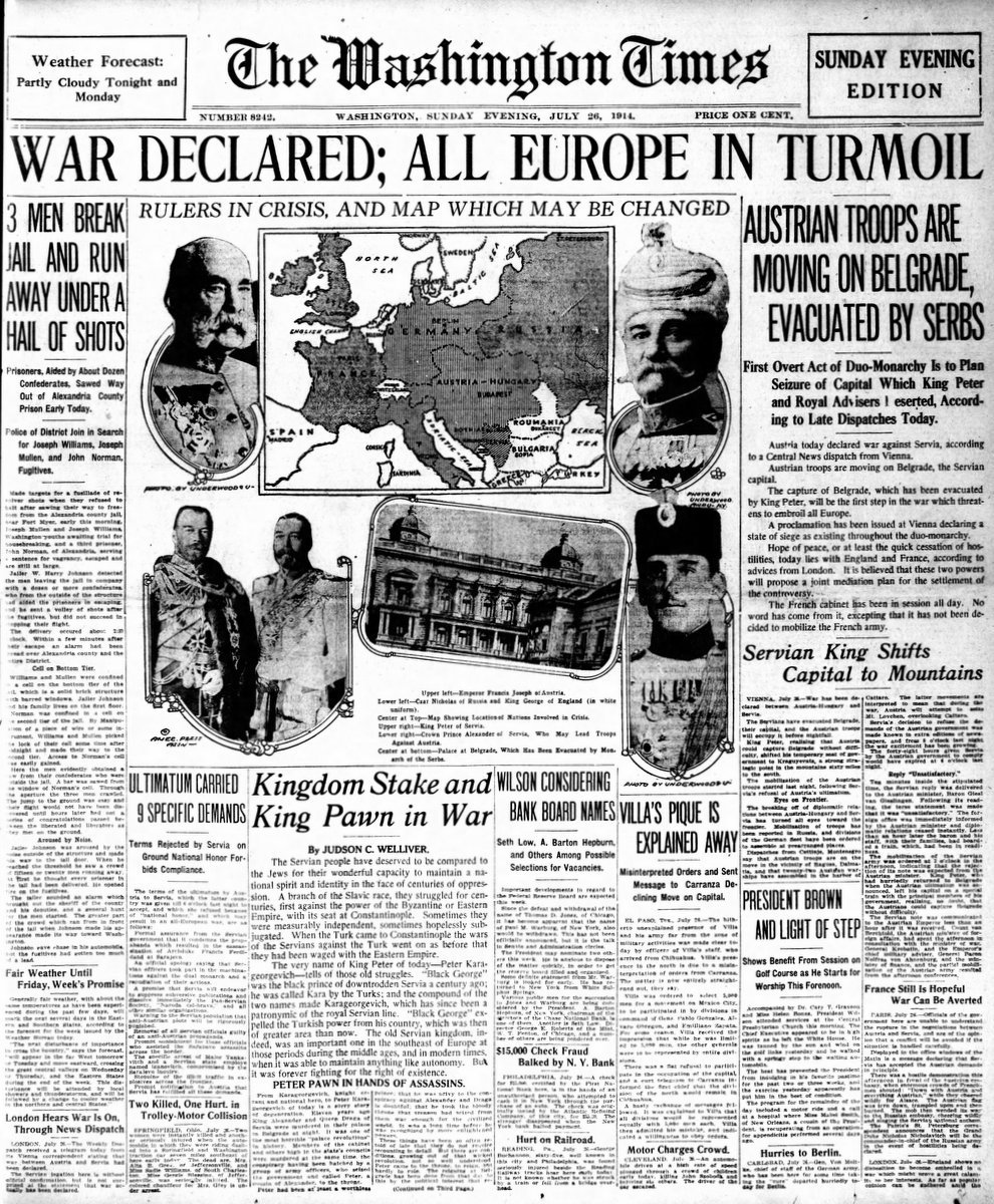 War declared: American newspaper headlines from the very start of WWI ...