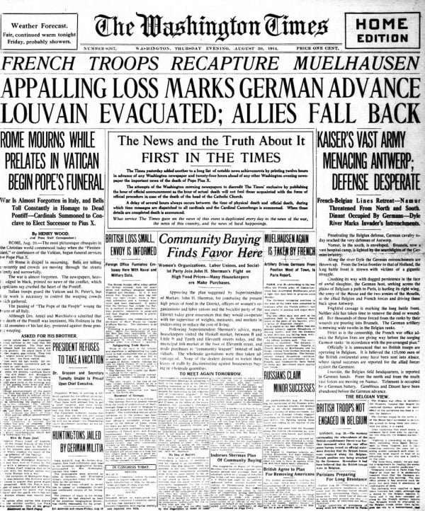 War declared: American newspaper headlines from the very start of WWI ...