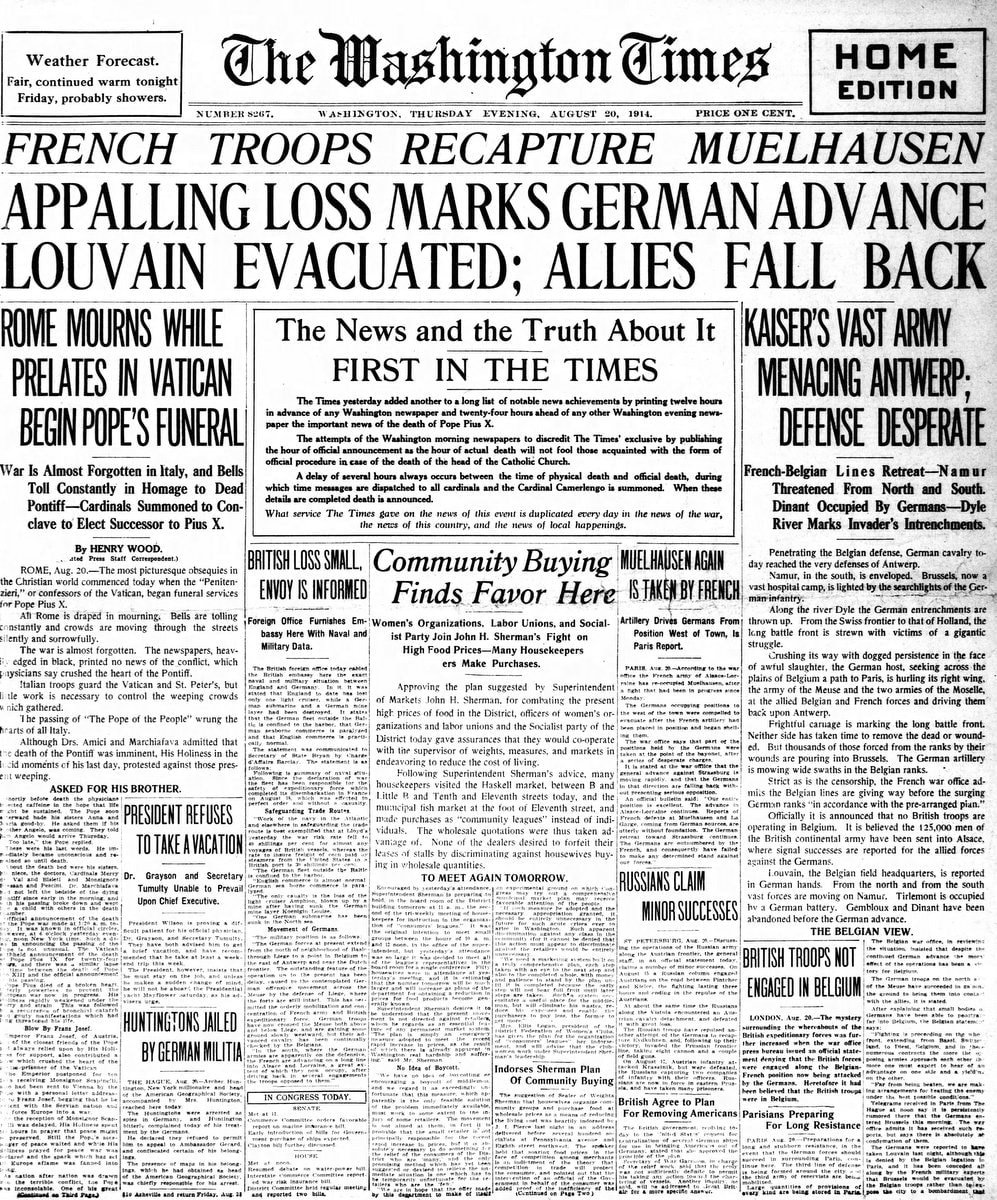 War declared: American newspaper headlines from the very start of WWI ...