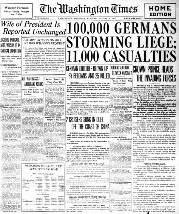 War declared: American newspaper headlines from the very start of WWI ...