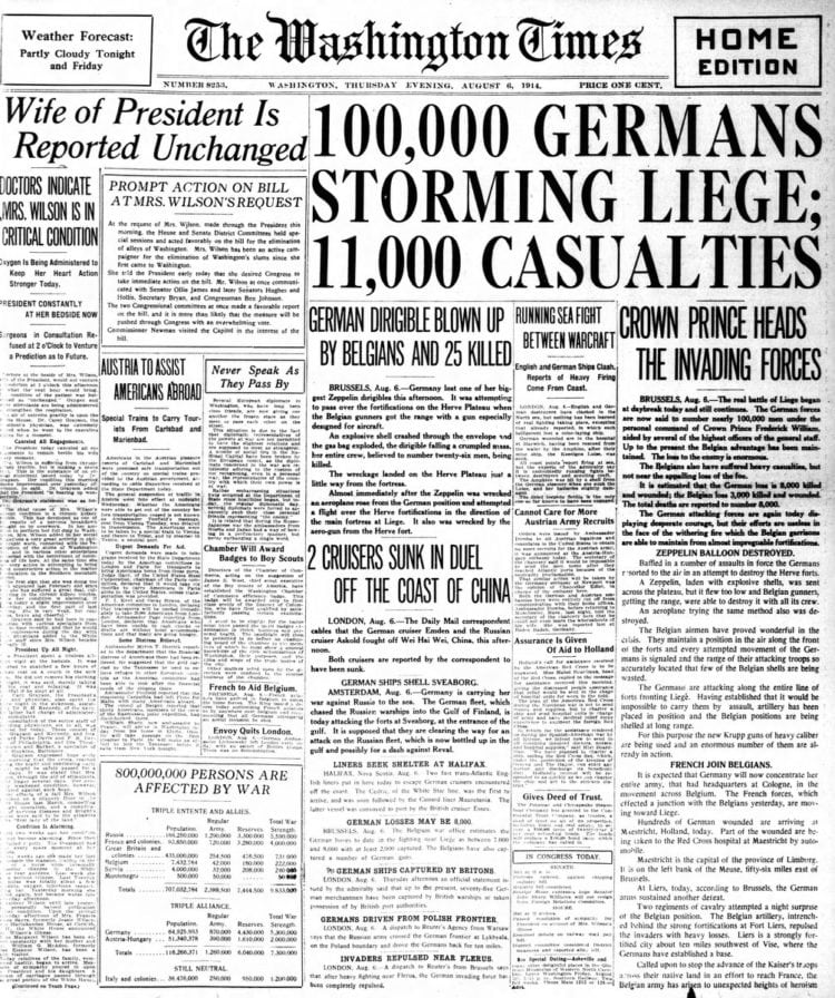 War declared: American newspaper headlines from the very start of WWI ...