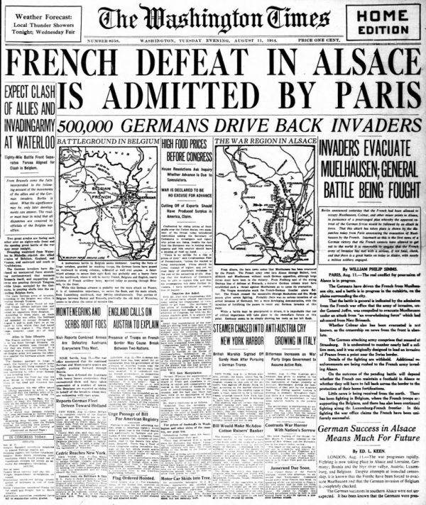 War declared: American newspaper headlines from the very start of WWI ...