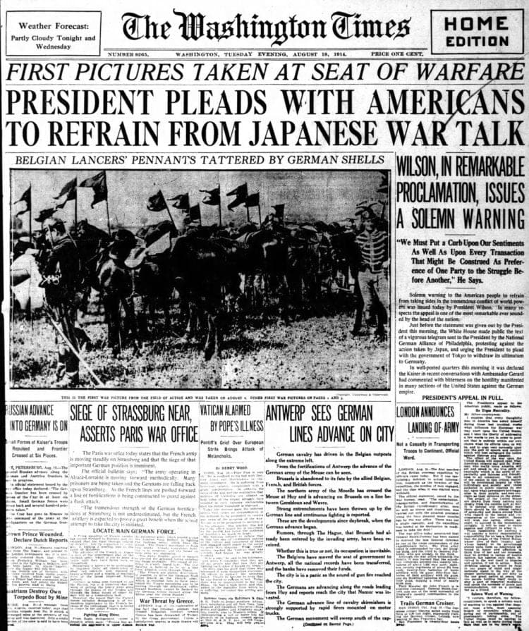 War declared: American newspaper headlines from the very start of WWI ...