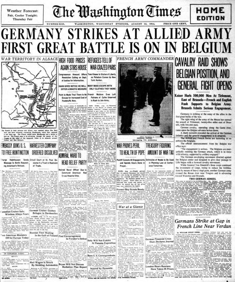 War declared: American newspaper headlines from the very start of WWI ...