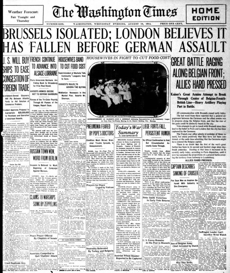 War declared: American newspaper headlines from the very start of WWI ...