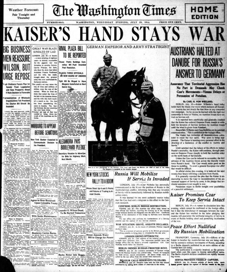 War declared: American newspaper headlines from the very start of WWI ...