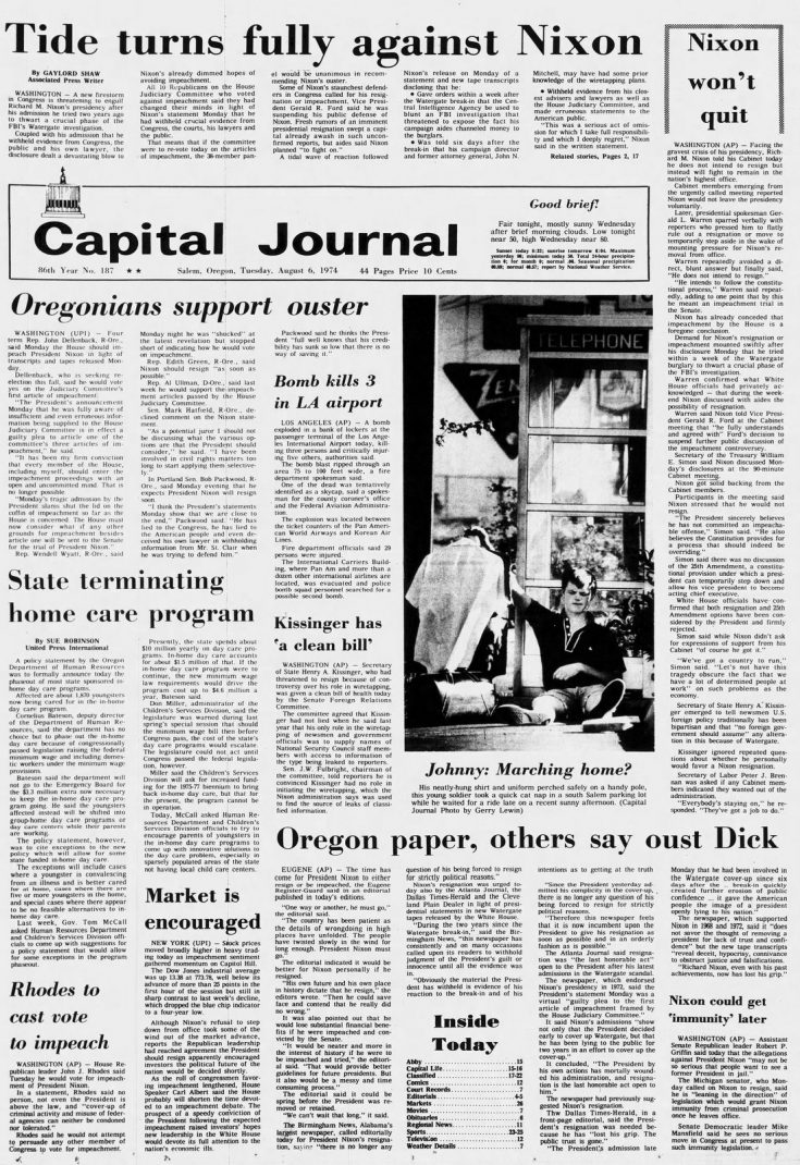 Nixon's resignation: Headlines from the President's last days in office ...