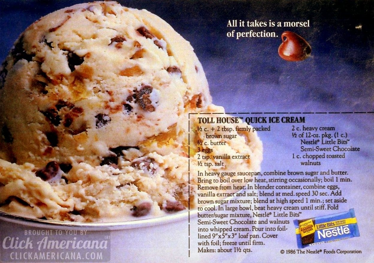 Toll House quick ice cream recipe (1986) - Click Americana
