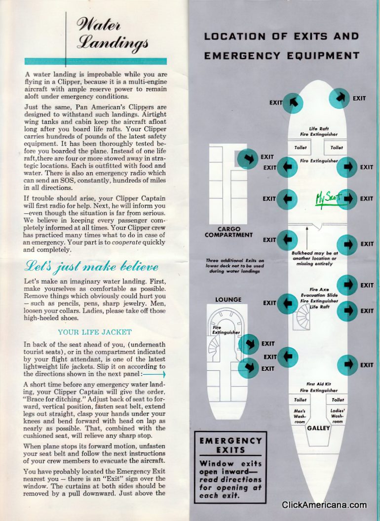 See a vintage '50s airplane safety card for a Boeing 377 Stratocruiser ...