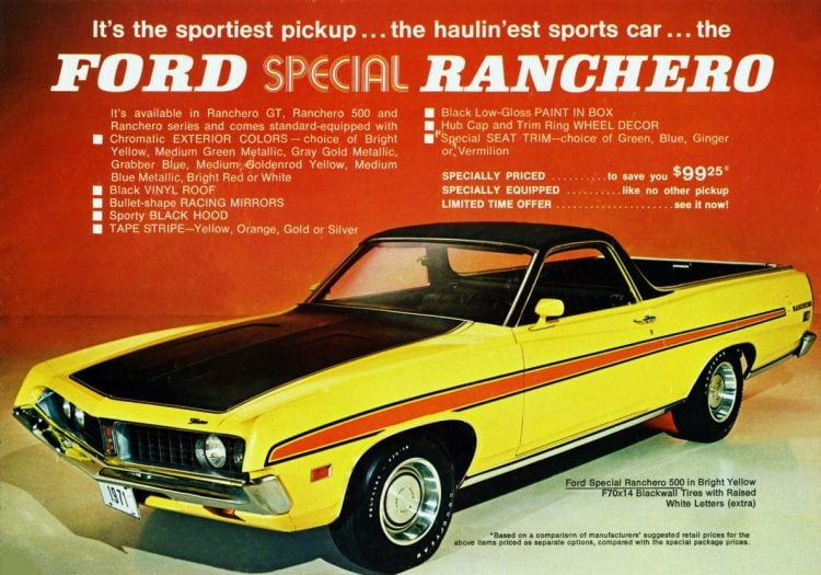 Look back at the old Ford Ranchero pickup trucks from the 50s, 60s ...