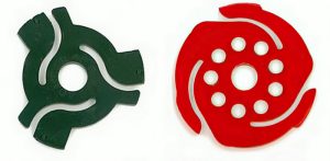 Remember 45 rpm record inserts? See a bunch of those little spindle ...