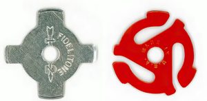 Remember 45 rpm record inserts? See a bunch of those little spindle ...