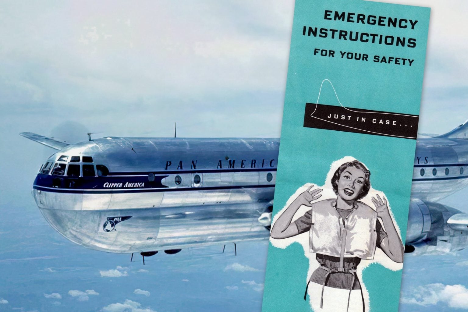 See a vintage '50s airplane safety card for a Boeing 377 Stratocruiser ...