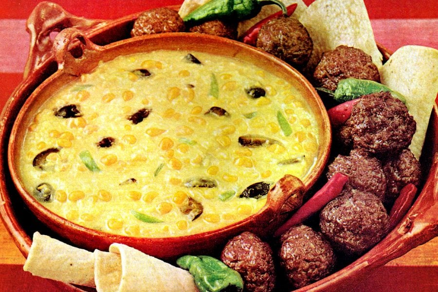 Corn con carne with meatballs recipe (1962) - Click Americana