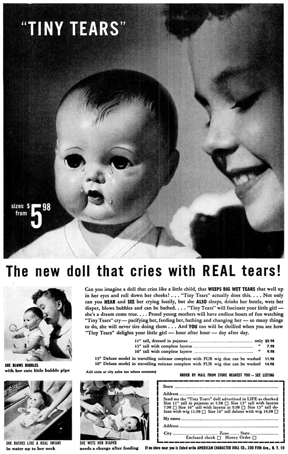 Tiny Tears, the doll that cried 'real' tears, delighted little girls ...