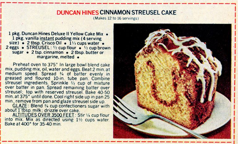 6 dessert recipes made with Duncan Hines cake mix (1978) - Click Americana