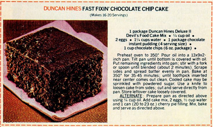 6 dessert recipes made with Duncan Hines cake mix (1978) - Click Americana