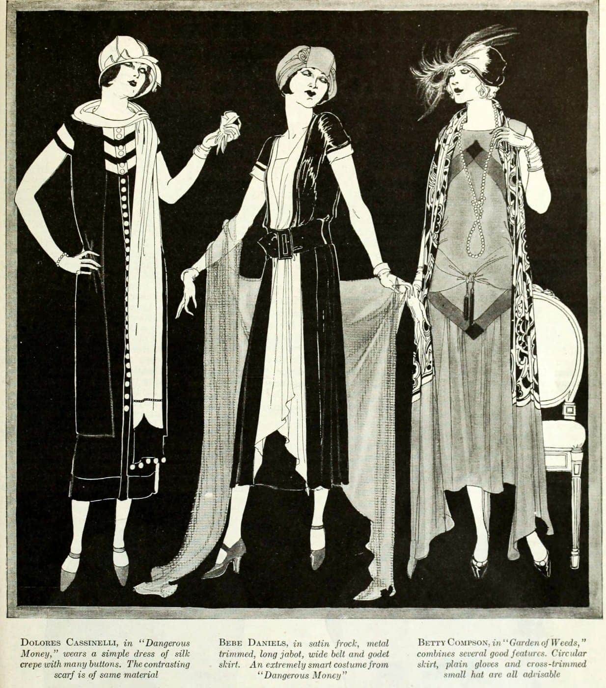 Vintage 1920s dresses & flapper clothes: Fashionable fabrics, lengths ...