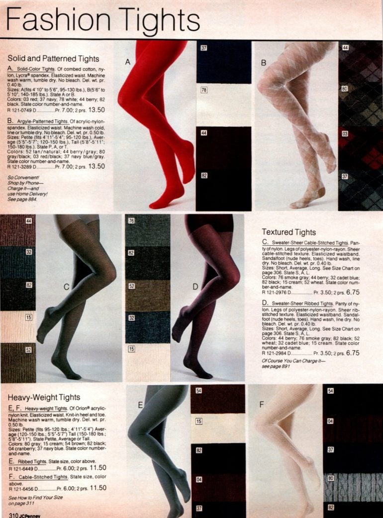 Vintage 80s tights, pantyhose & nylons came in lots of awesome colors & textures - Click Americana