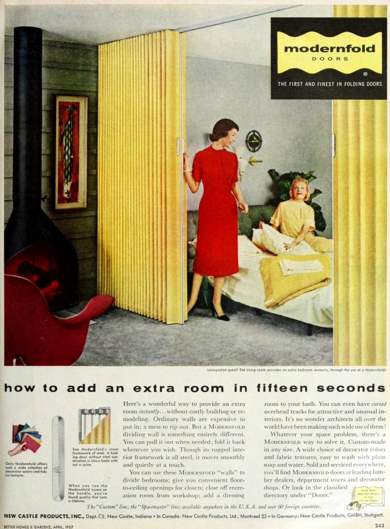 Accordion doors divided rooms & filled doorways in vintage mid-century ...