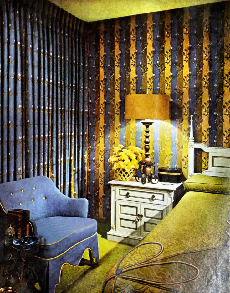 See this sunken bed in a very 70s room decorated with bold red & pale ...
