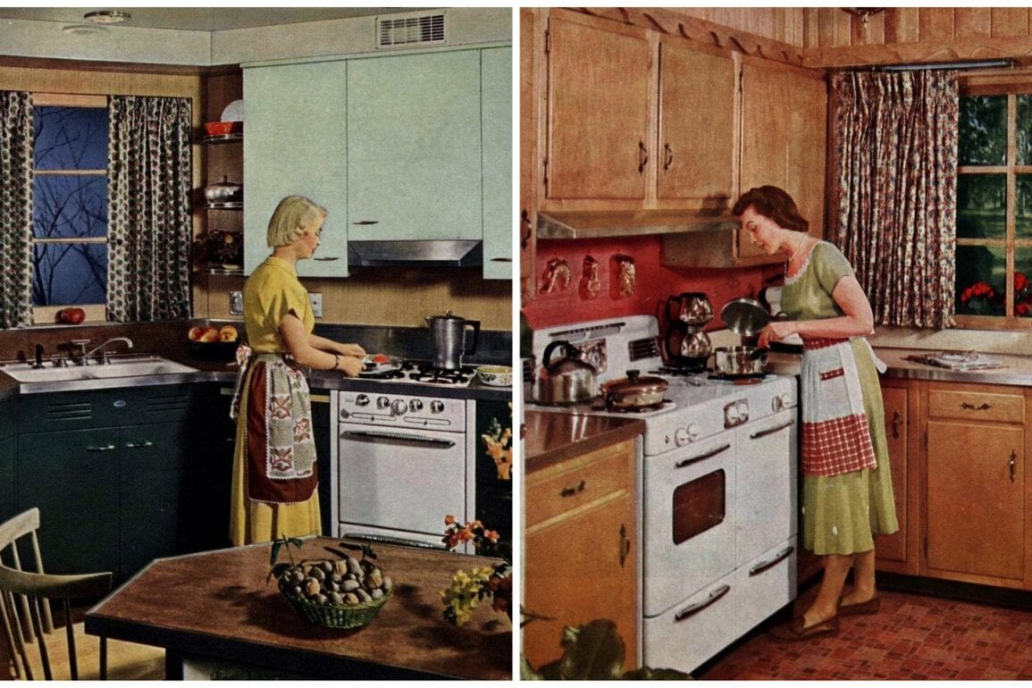 9 colorful mid-century kitchen remodels & retro floorplans from 1954 ...