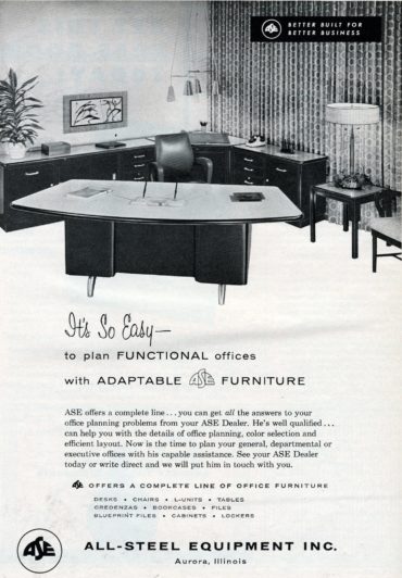 Vintage 1950s office furniture & sleek mid-century modern desks show ...