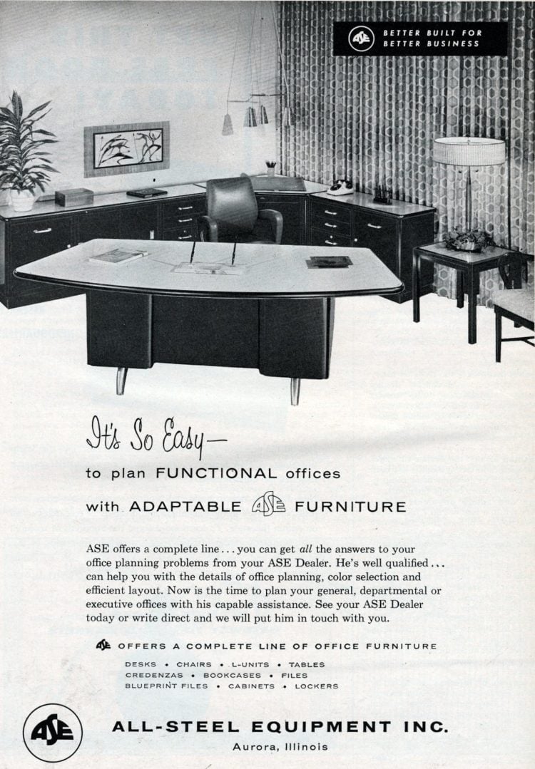 Vintage 1950s office furniture & sleek mid-century modern desks show ...