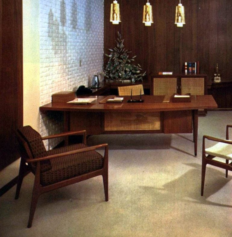 Vintage 1950s office furniture & sleek mid-century modern desks show ...