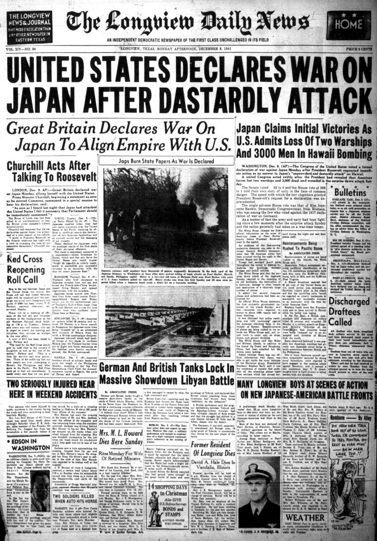 Headlines & photos: Japan bombs Pearl Harbor in Hawaii - US declares ...
