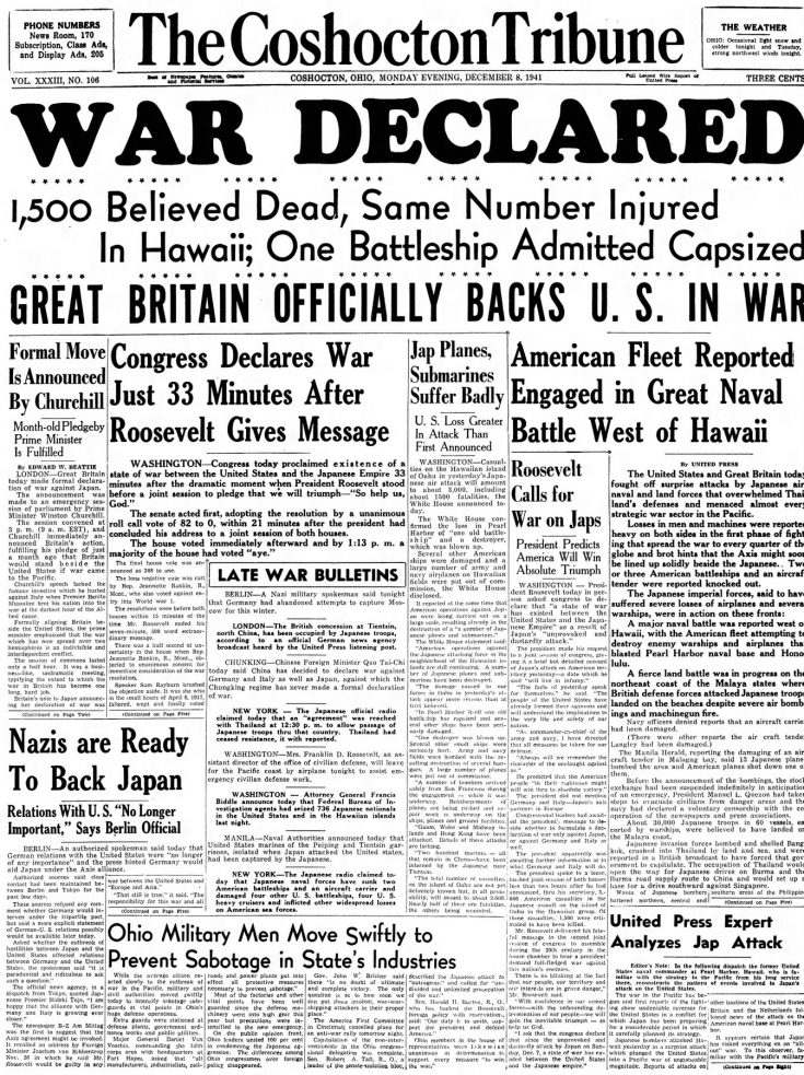 Headlines & photos: Japan bombs Pearl Harbor in Hawaii - US declares ...