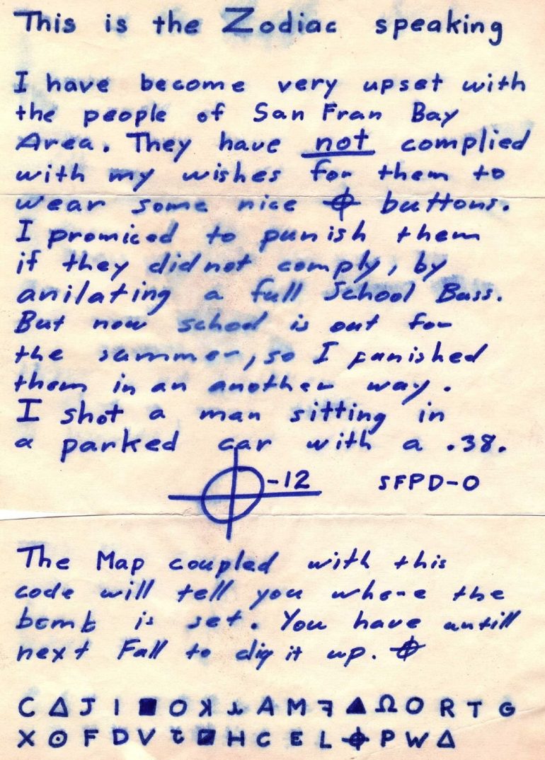 These Zodiac Killer letters & creepy cipher hints have frustrated the ...