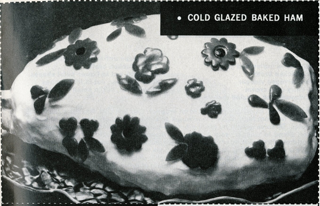 So retro! A cold glazed baked ham with pimiento flowers (1965) - Click ...