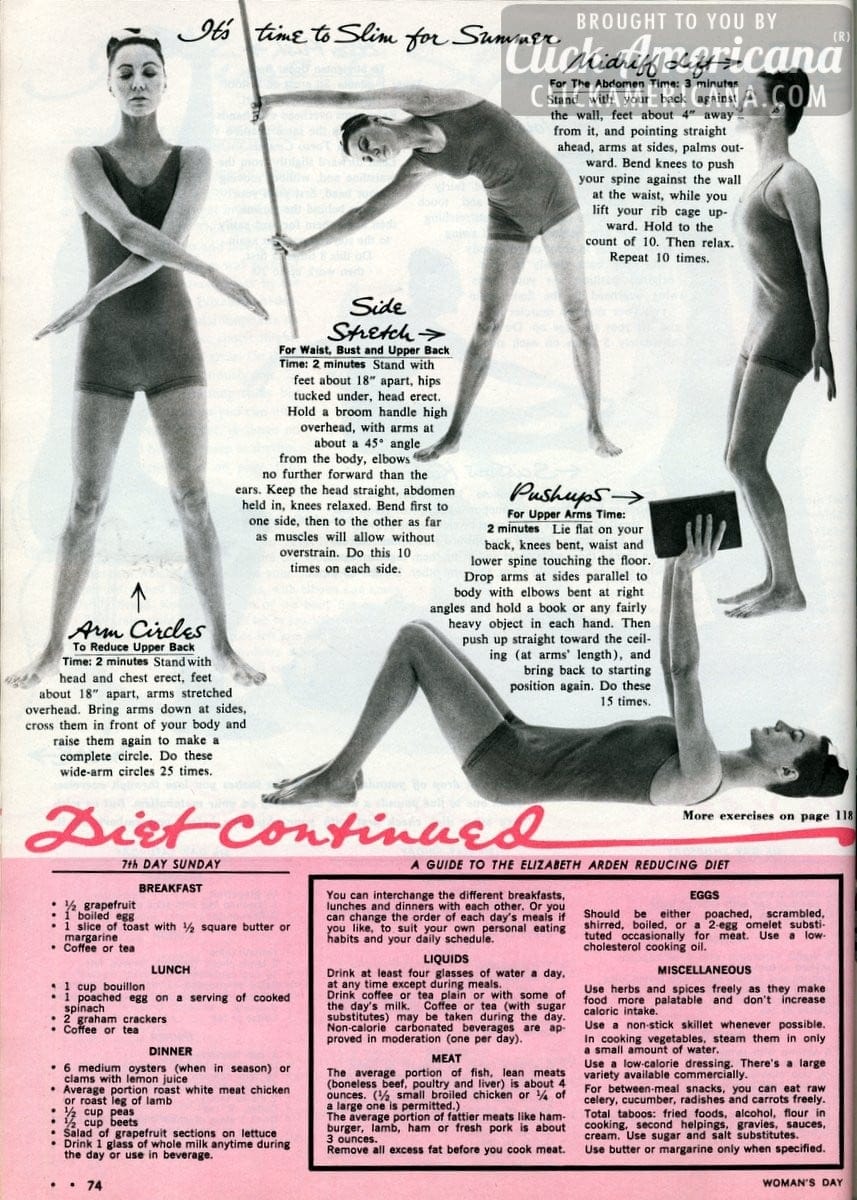 Vintage workout & diet from Elizabeth Arden to slim for summer (1964 ...