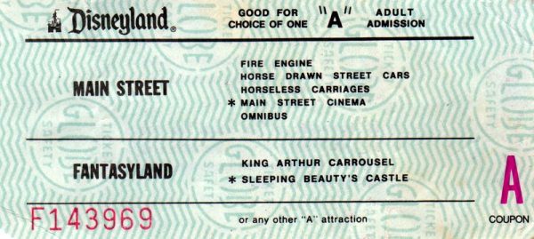 Vintage Disneyland tickets: The A B C D E rides and attractions at the ...