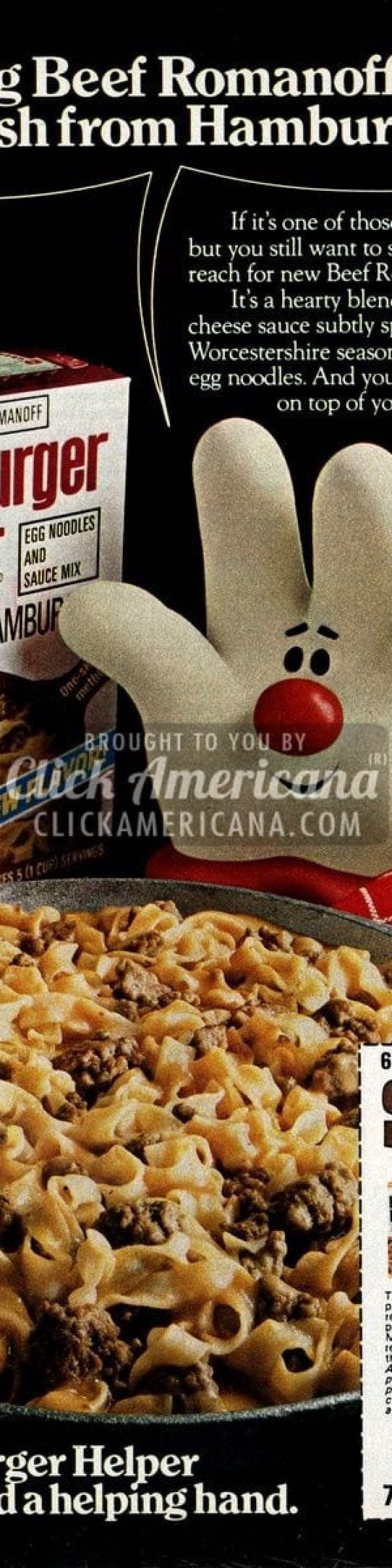 Beef Romanoff, new from Hamburger Helper (1978) - Click Americana