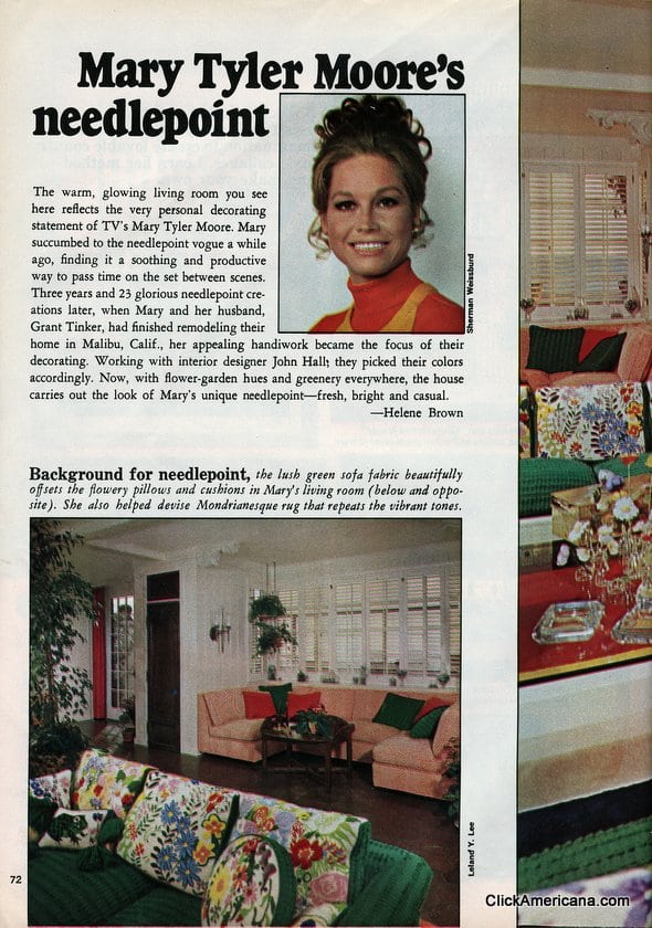 Mary Tyler Moore's needlepoint (1974) - Click Americana