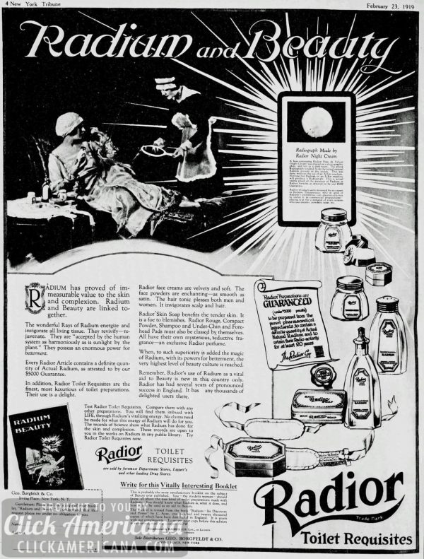 Bad idea department: Radioactive face cream & radium face powder (1919 ...