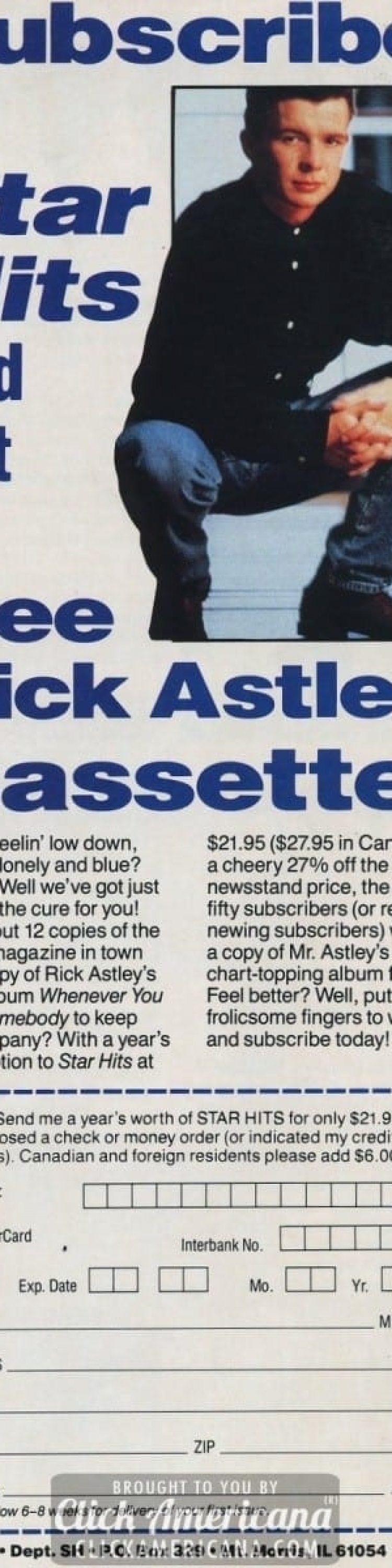 Rickrolled? Subscribe to Star Hits & get Rick Astley (1988) - Click ...