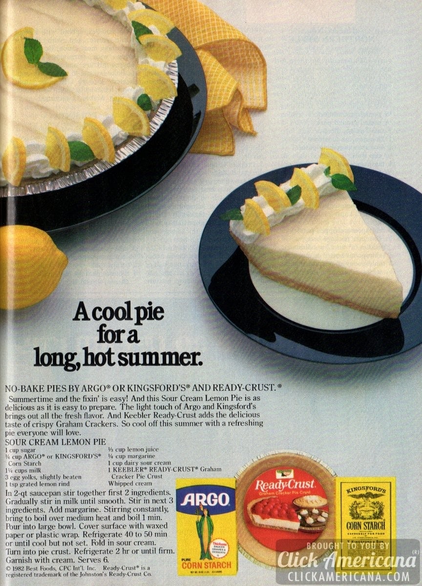 No-bake sour cream lemon pie recipe from 1982 - Click Americana
